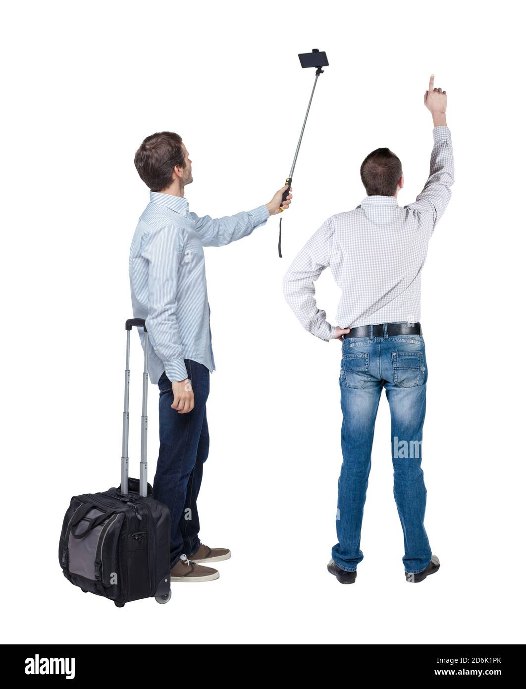 Back view of two business man in suit with mobile phone. Business team ...