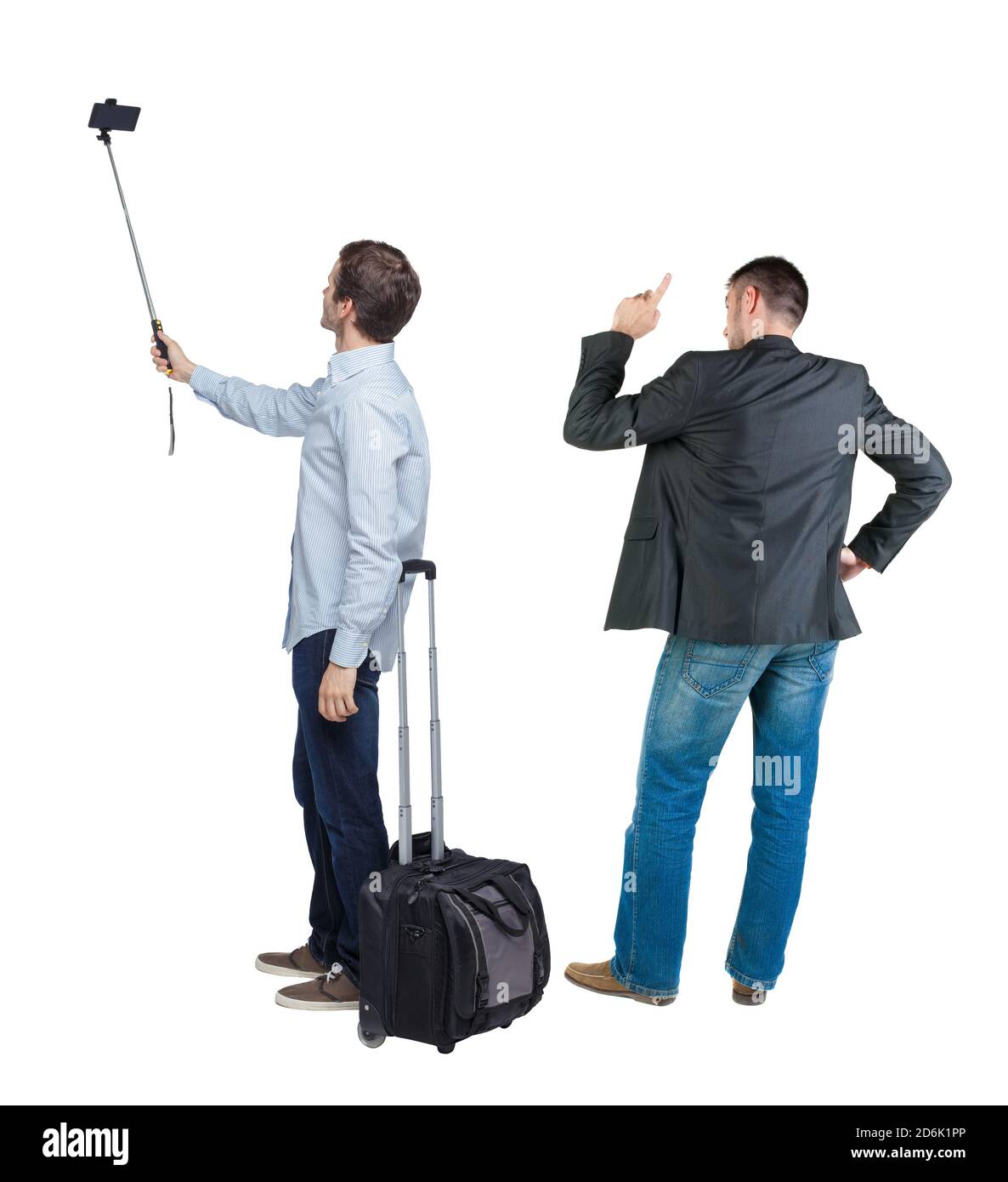 Back view of two business man in suit with mobile phone. Business team ...
