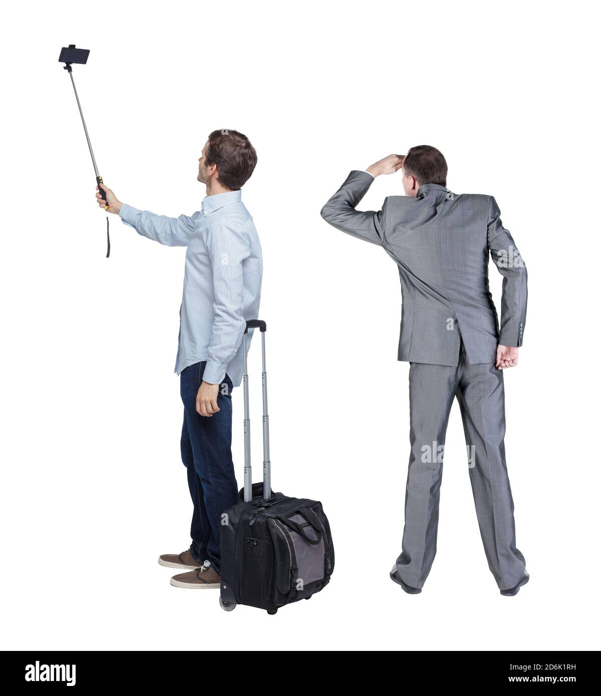 Back view of two business man in suit with mobile phone. Business team ...