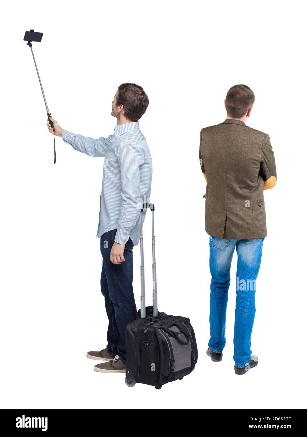 Back view of two business man in suit with mobile phone. Business team ...