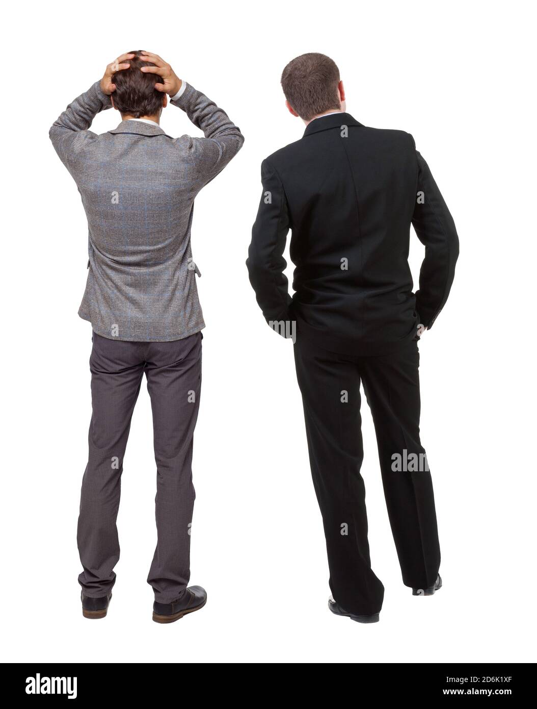Back view of two business man in suit. Business team. Rear view people ...