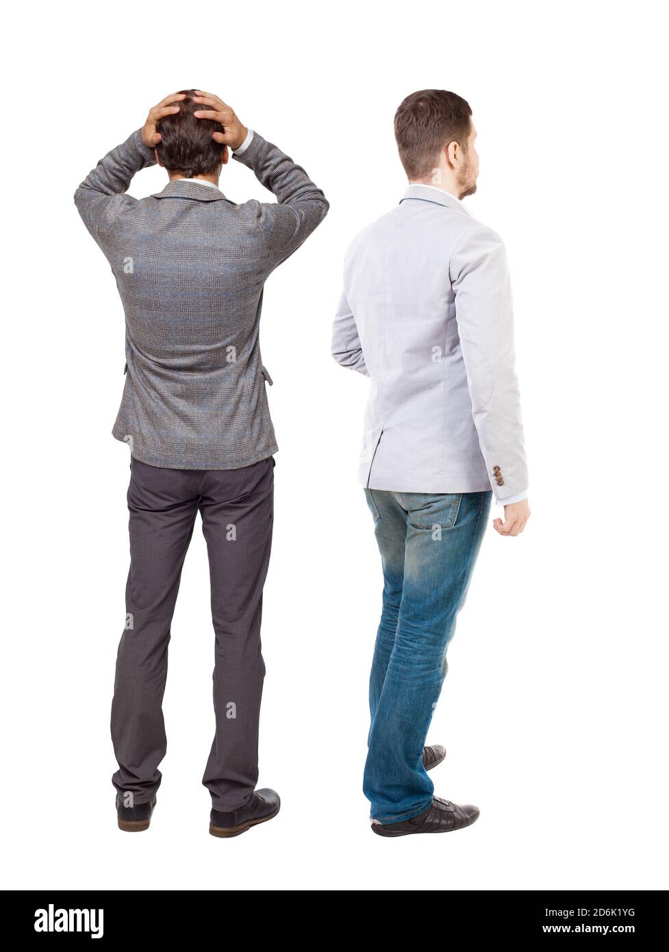 Back view of two business man in suit. Business team. Rear view people ...
