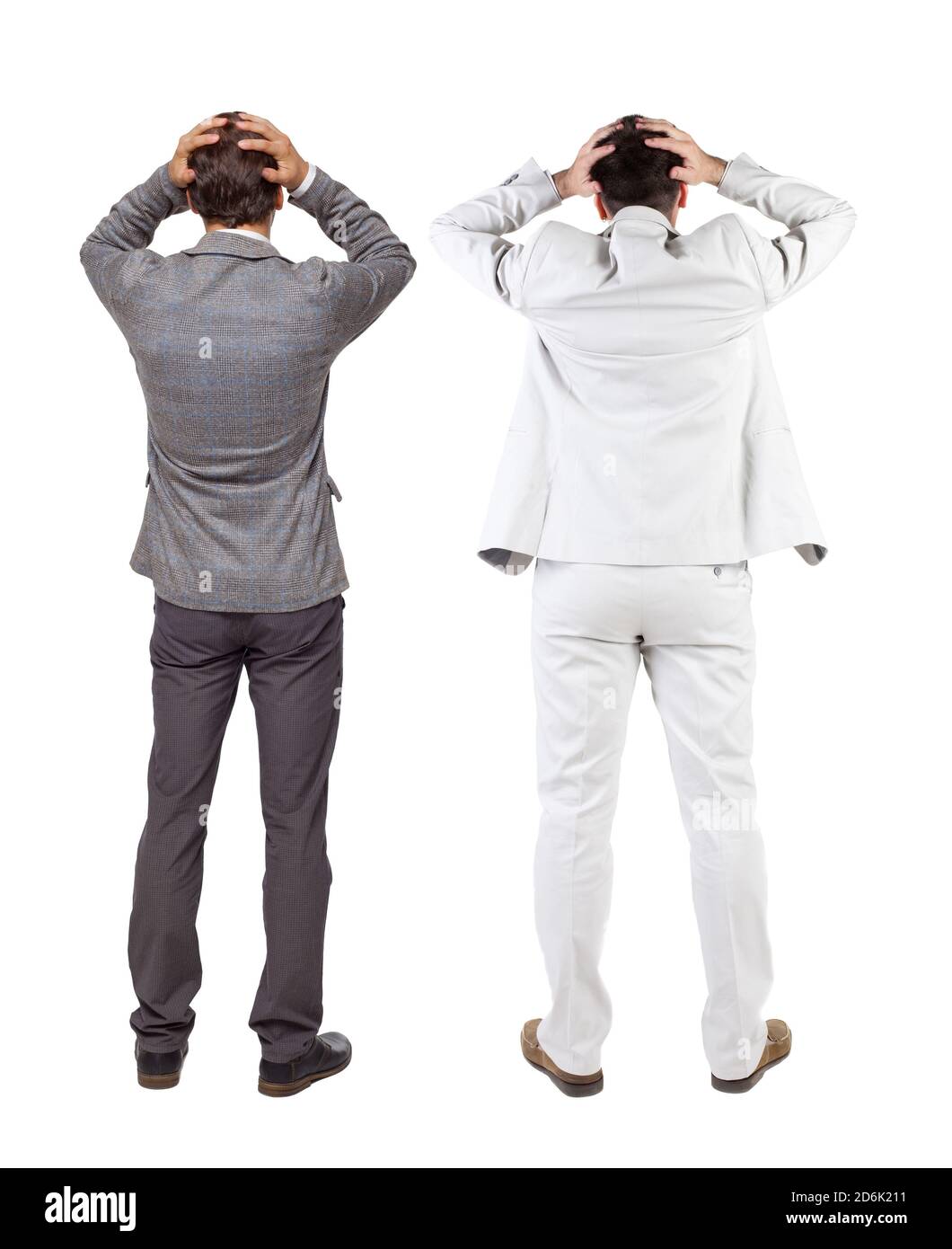 Back view of two business man in suit. Business team. Rear view people ...