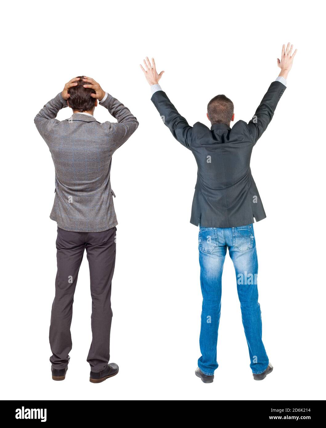 Back view of two business man in suit. Business team. Rear view people ...
