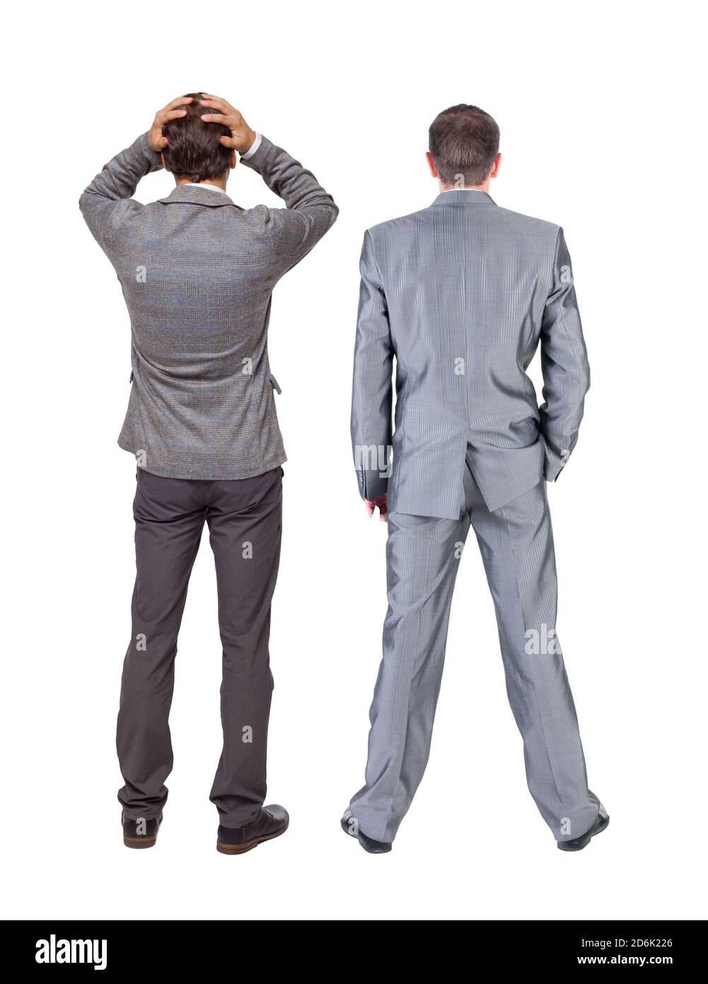 Back view of two business man in suit. Business team. Rear view people ...