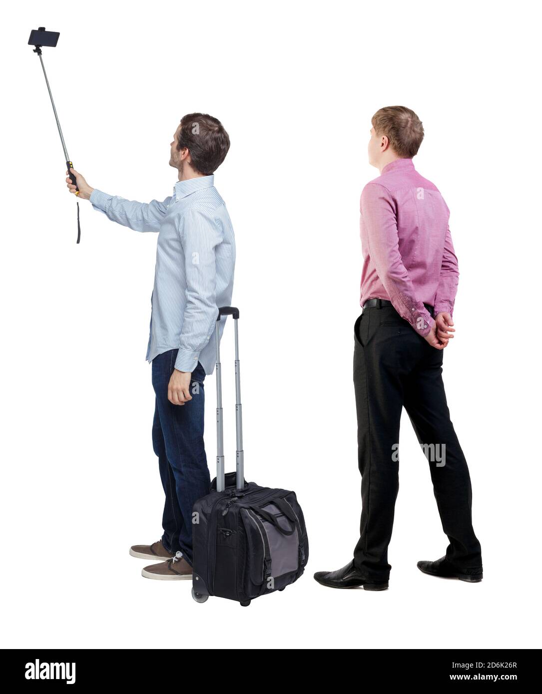 Back view of two business man in suit with mobile phone. Business team ...