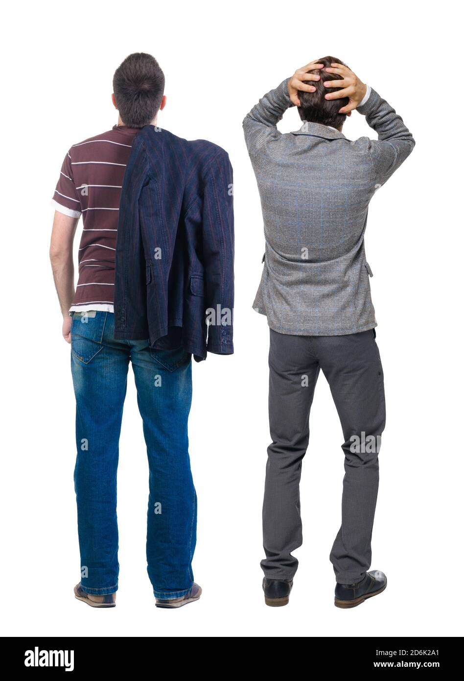 Back view of two business man in suit. Business team. Rear view people ...