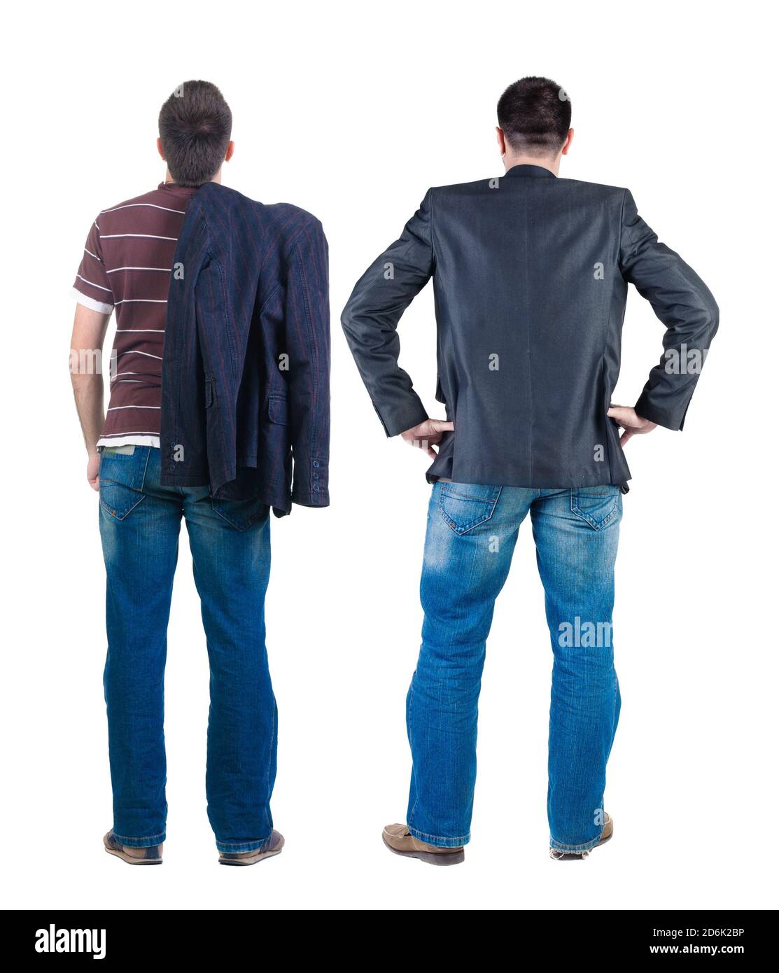Back view of two business man in suit. Business team. Rear view people ...