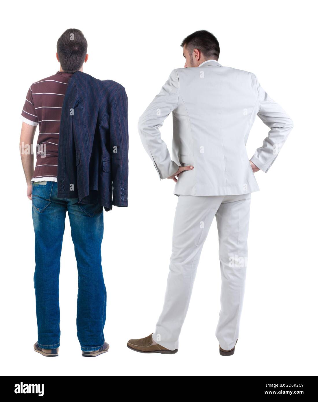 Back view of two business man in suit. Business team. Rear view people ...
