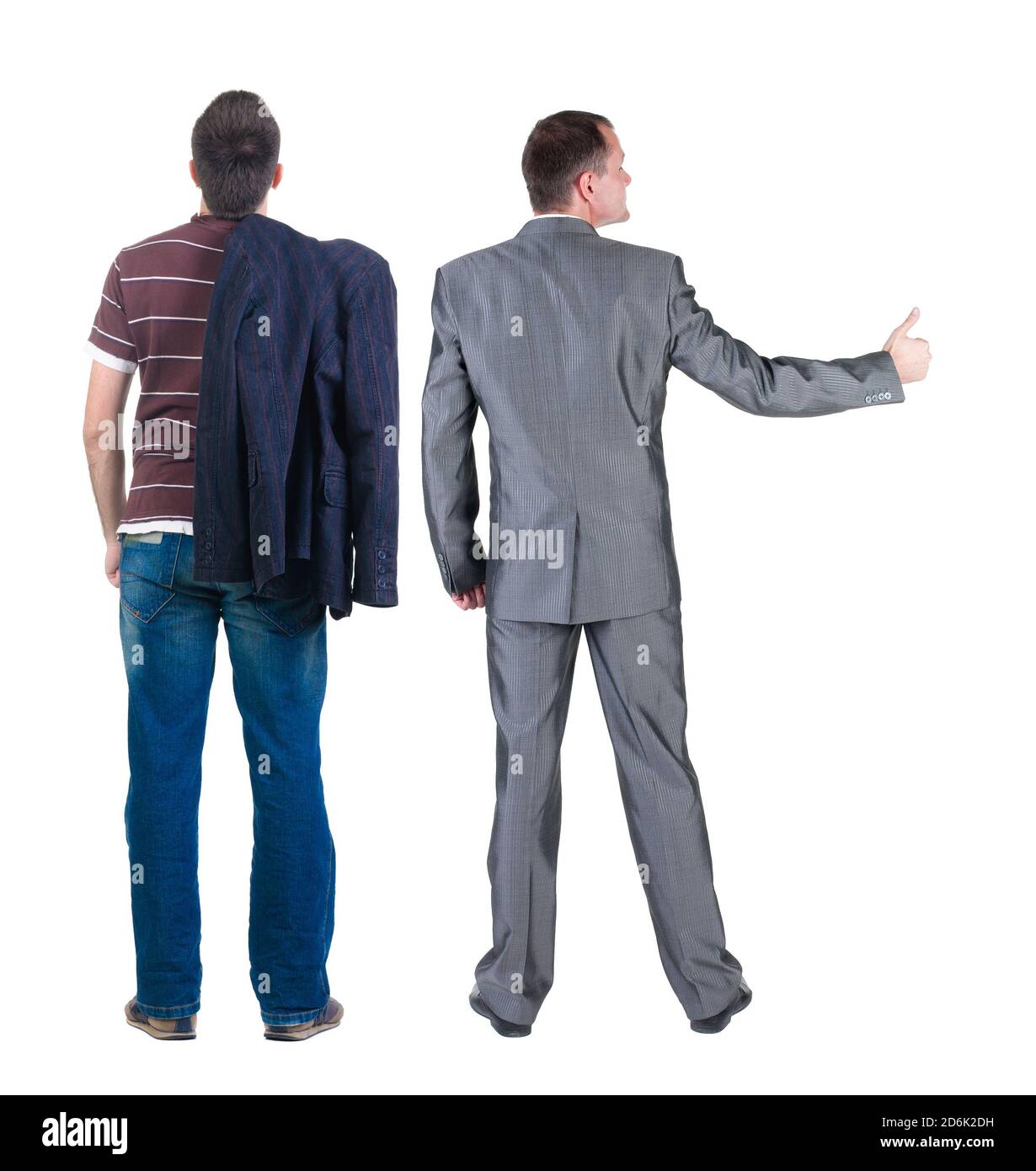 Back view two business man in suit showing thumb up. Business team ...