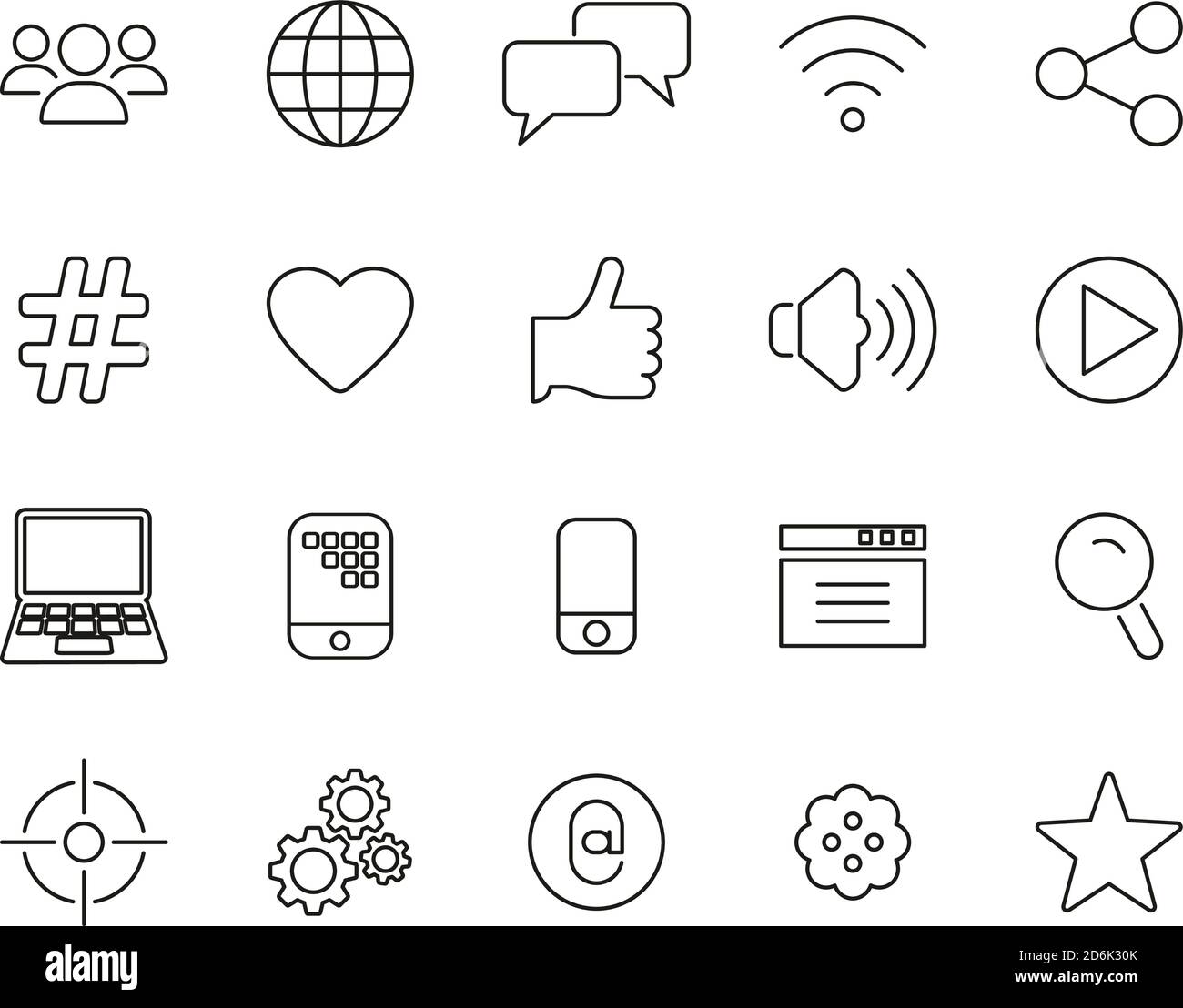 Digital Advertising Icons Black & White Thin Line Set Big Stock Vector ...