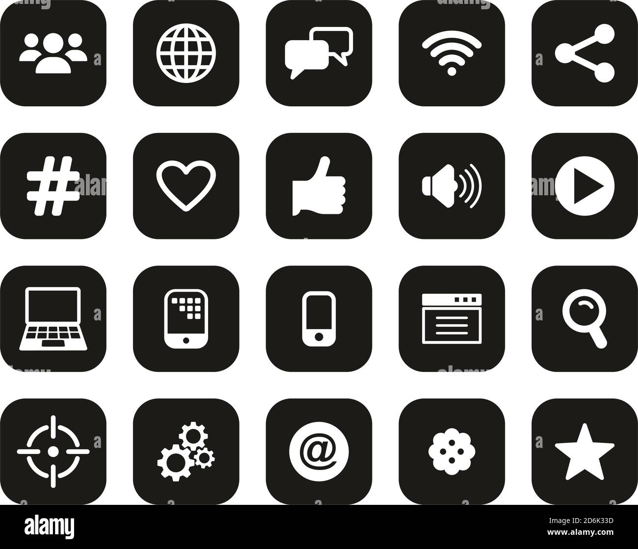 Digital Advertising Icons White On Black Flat Design Set Big Stock ...