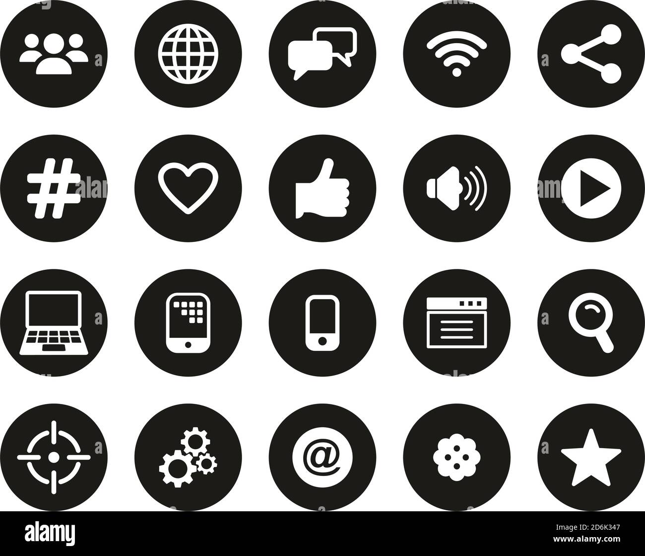 Digital Advertising Icons White On Black Flat Design Circle Set Big Stock Vector Image & Art - Alamy