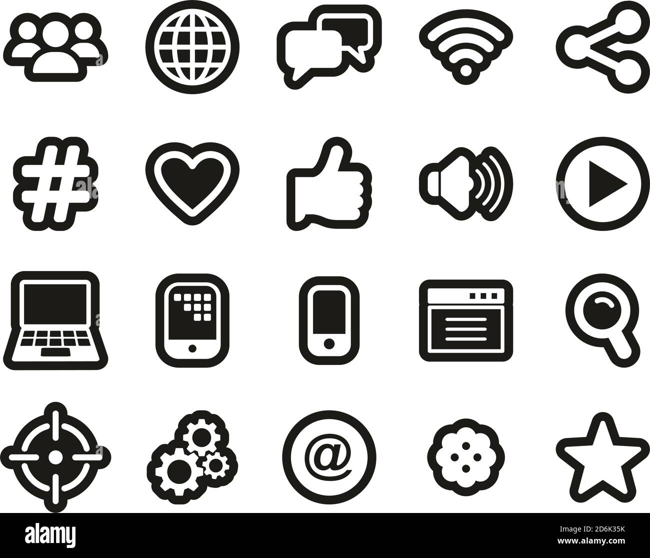 Digital Advertising Icons White On Black Sticker Set Big Stock Vector ...