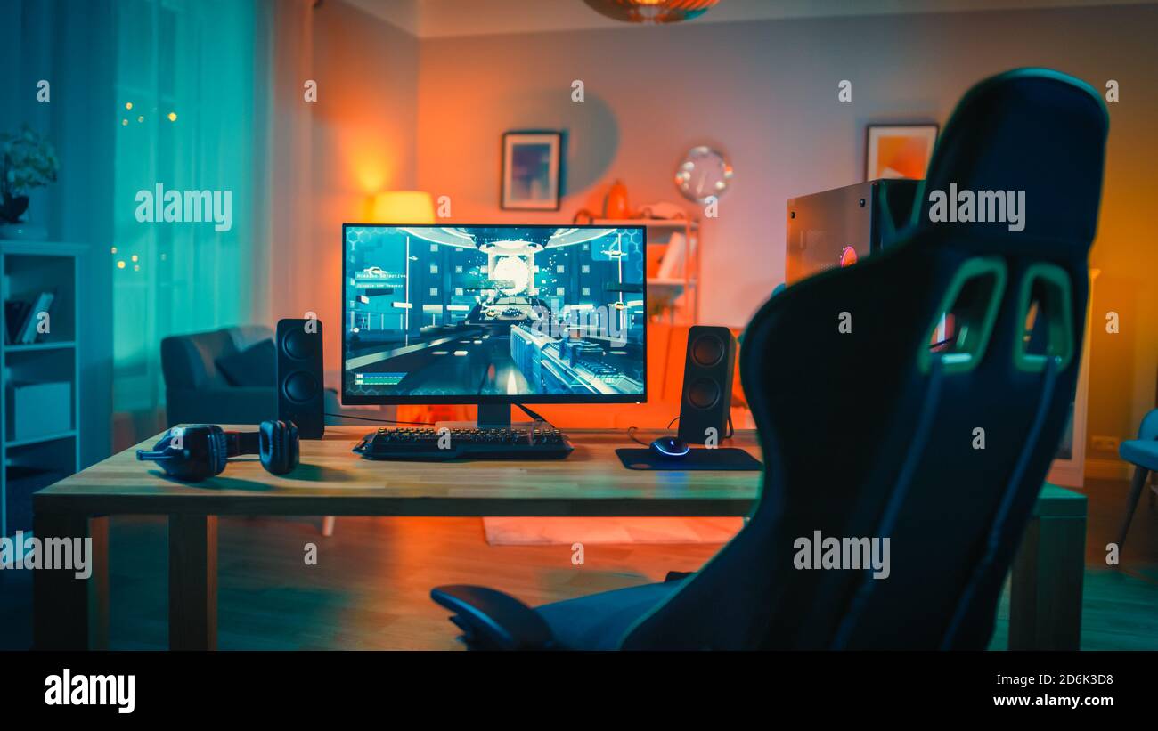 Powerful Personal Computer Gamer Rig with First-Person Shooter Game on ...