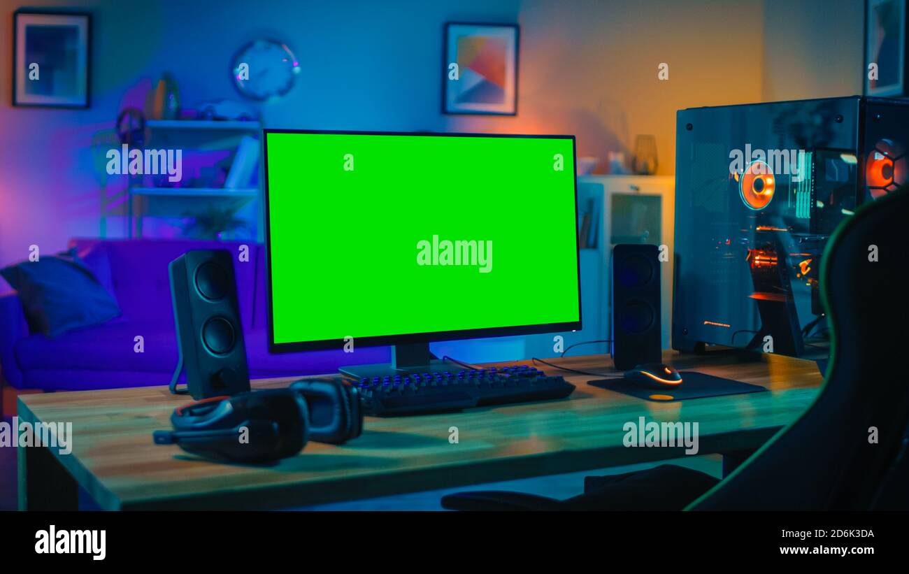 Powerful Personal Computer Gamer Rig with Mock Up Green Screen Monitor ...