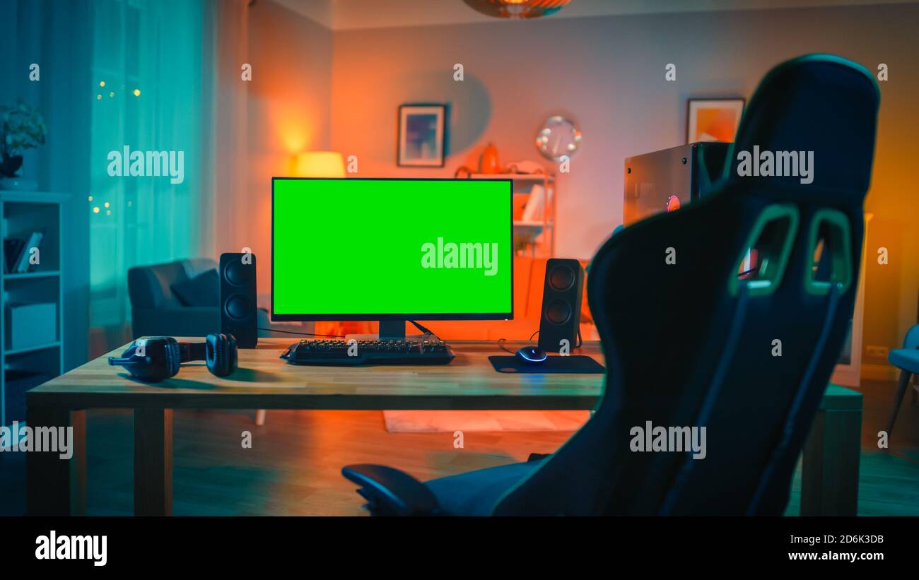 Powerful Personal Computer Gamer Rig with Mock Up Green Screen Monitor ...