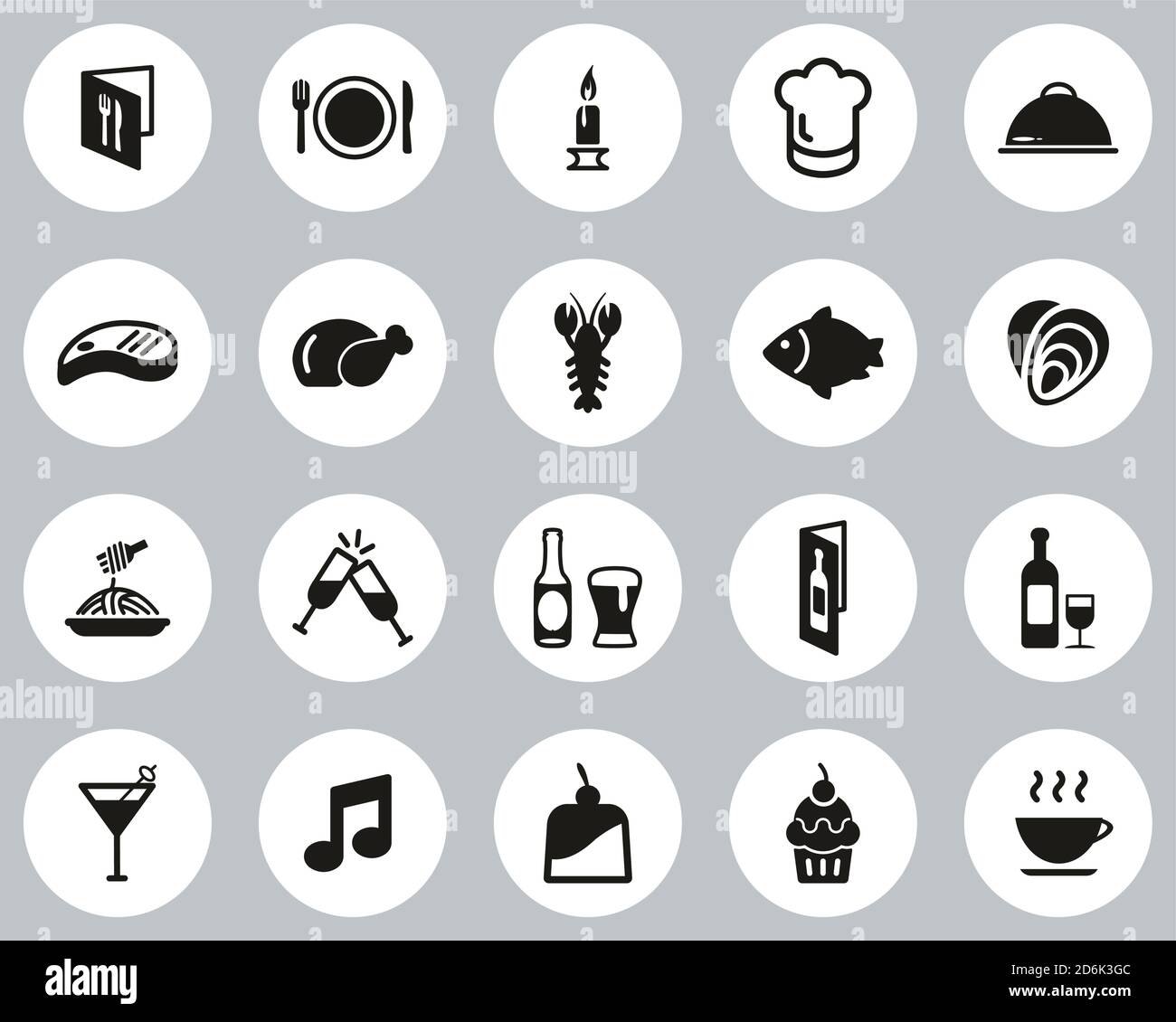 Dinner Or Romantic Dinner Icons Black & White Flat Design Circle Set ...