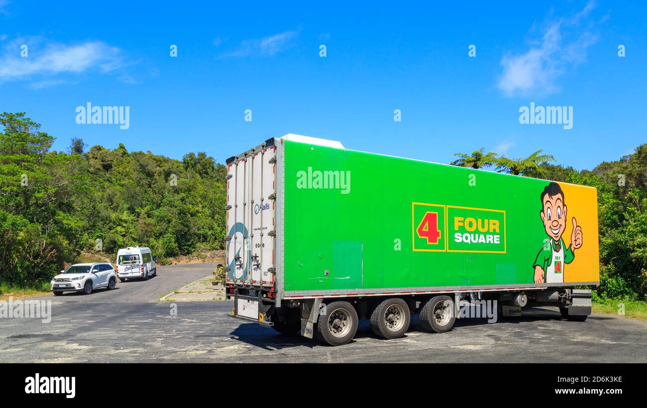 A Four Square delivery truck parked on a road in the Coromandel ...