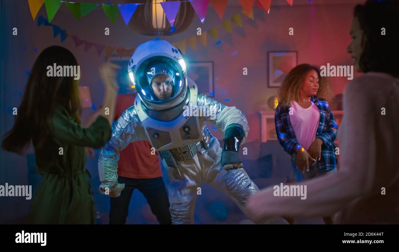 At the College House Costume Party: Fun Guy Wearing Space Suit Dances ...