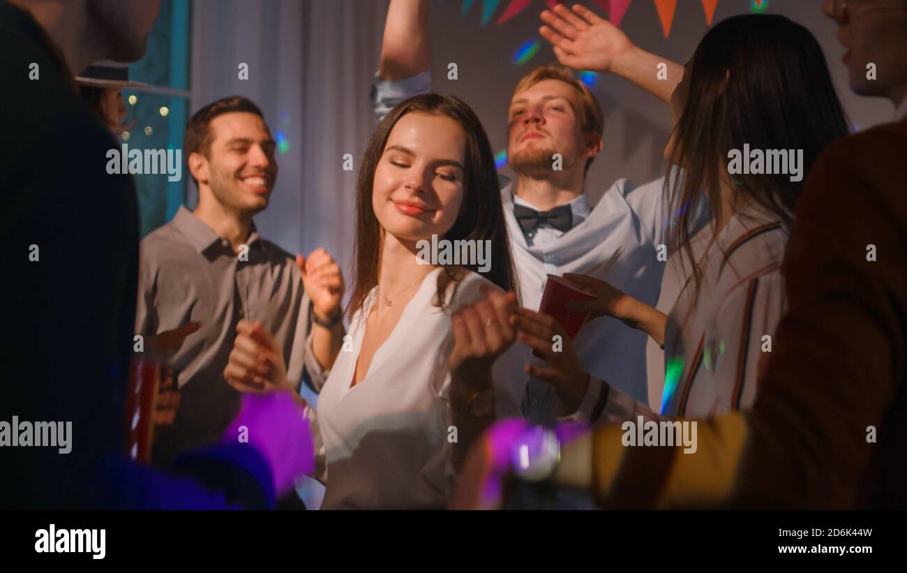 At the House Party: Diverse Group of Friends Have Fun, Dance, Jump ...