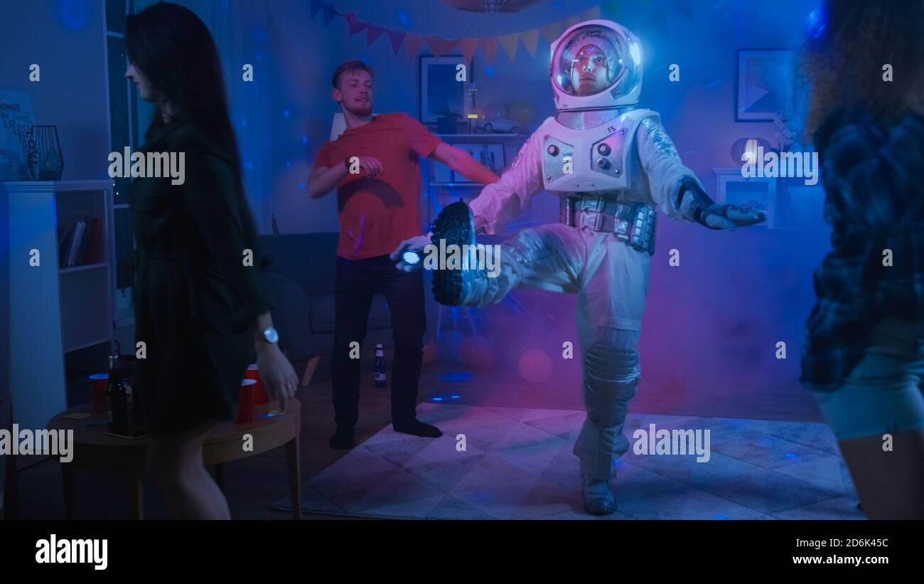 At the College House Costume Party: Fun Guy Wearing Space Suit Dances ...