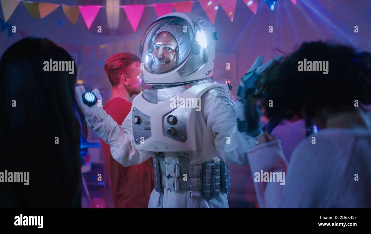 At the College House Costume Party: Fun Guy Wearing Space Suit Dances ...