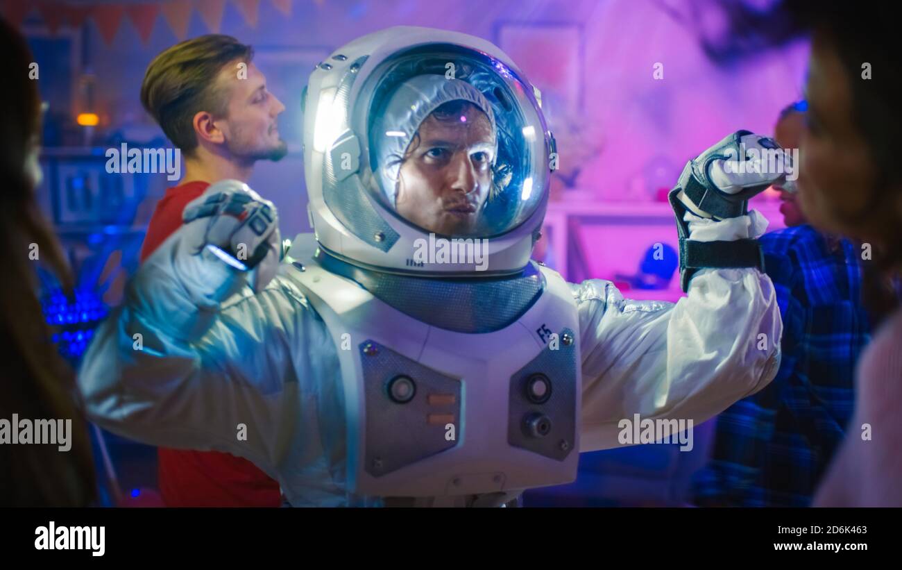 At the College House Costume Party: Fun Guy Wearing Space Suit Dances ...