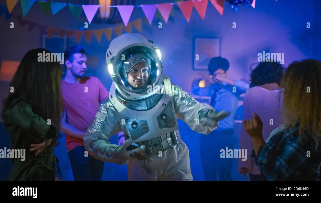 At the College House Costume Party: Fun Guy Wearing Space Suit Dances ...