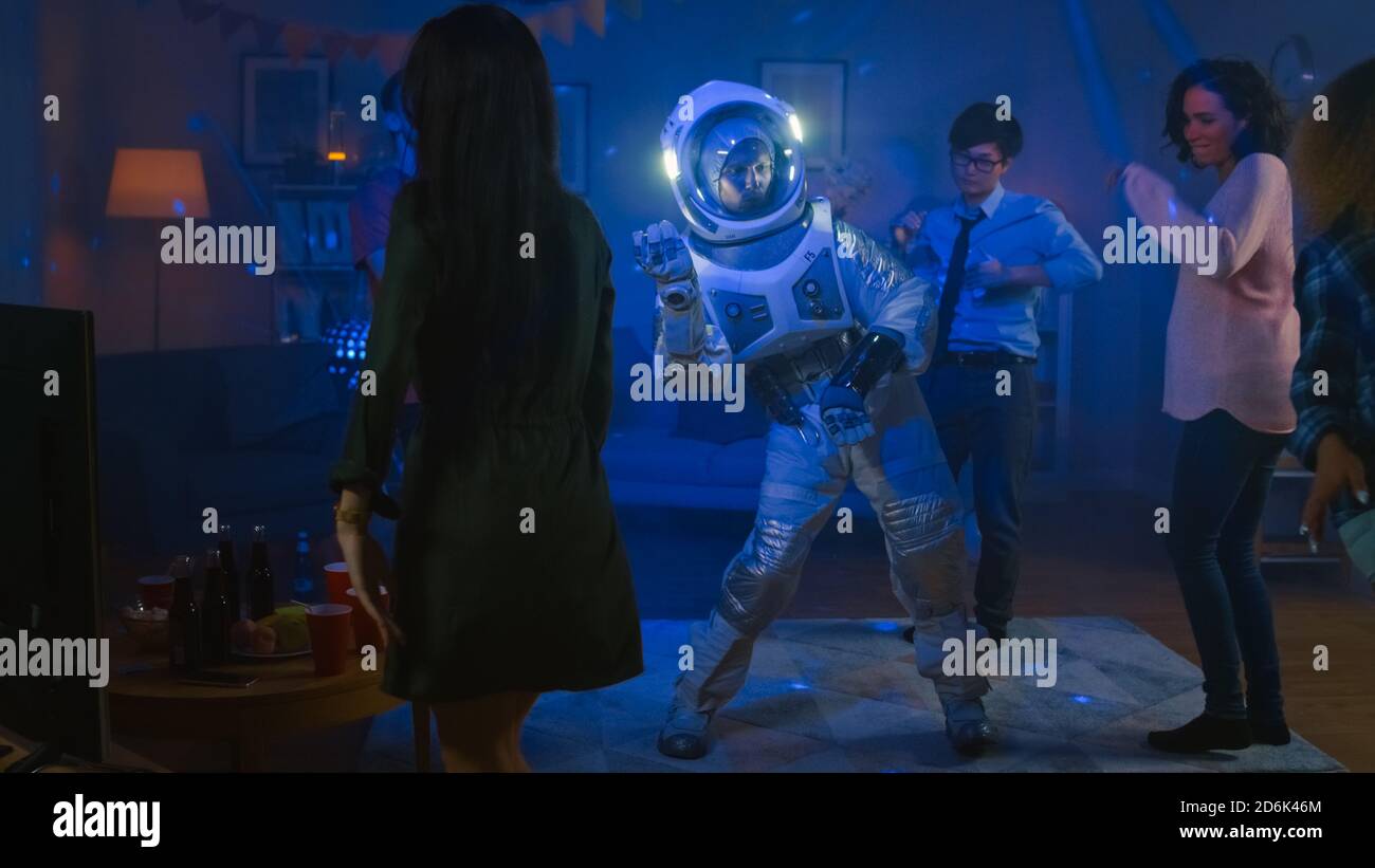 At the College House Costume Party: Fun Guy Wearing Space Suit Dances ...