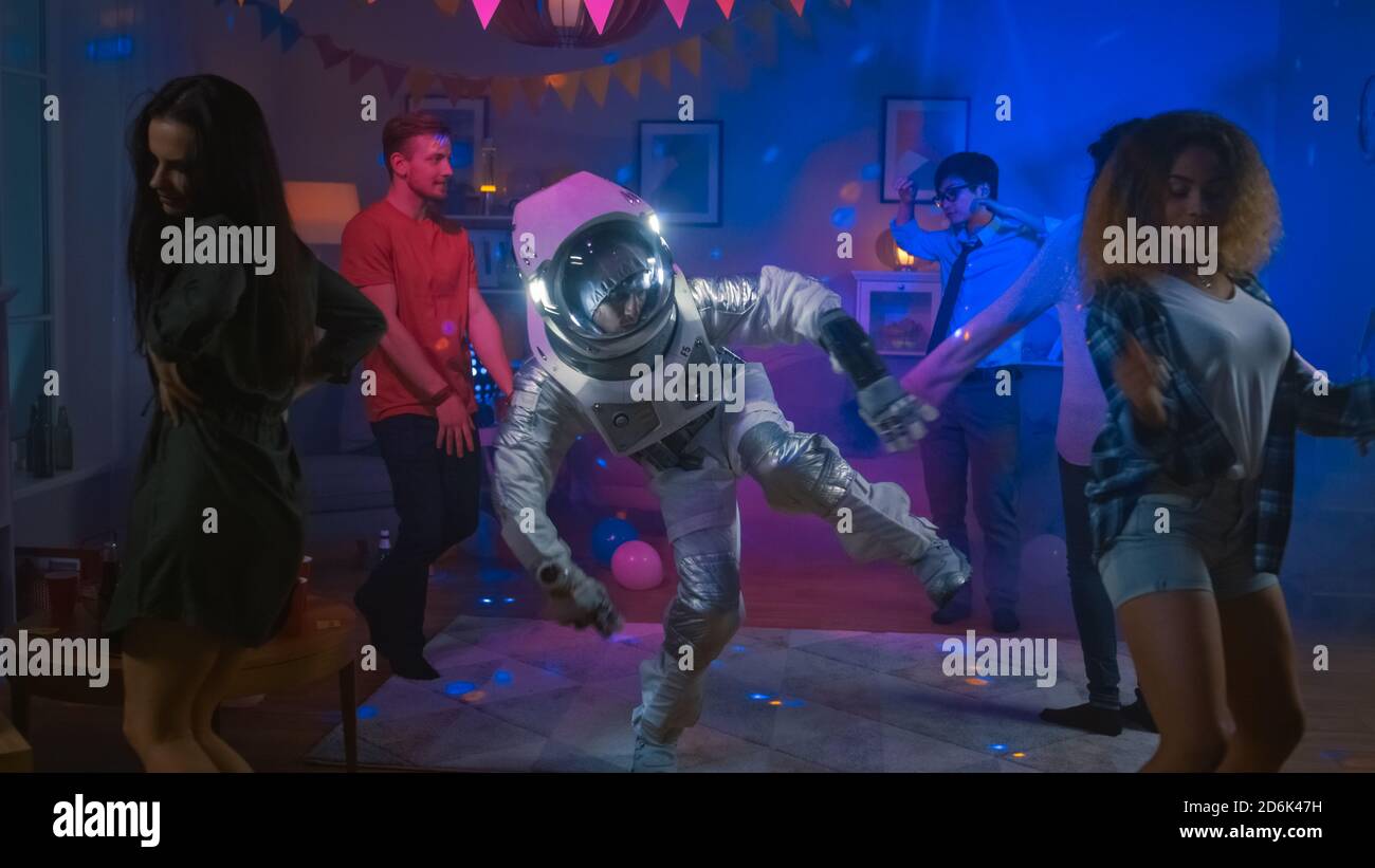 At the College House Costume Party: Fun Guy Wearing Space Suit Dances ...