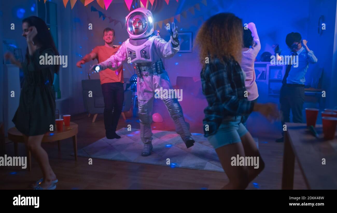 At the College House Costume Party: Fun Guy Wearing Space Suit Dances ...