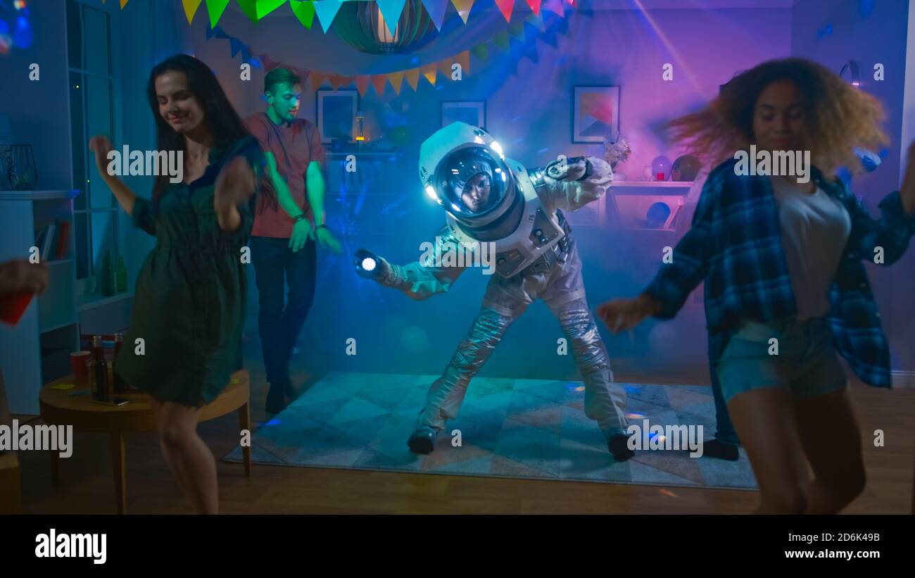 At the College House Costume Party: Fun Guy Wearing Space Suit Dances ...