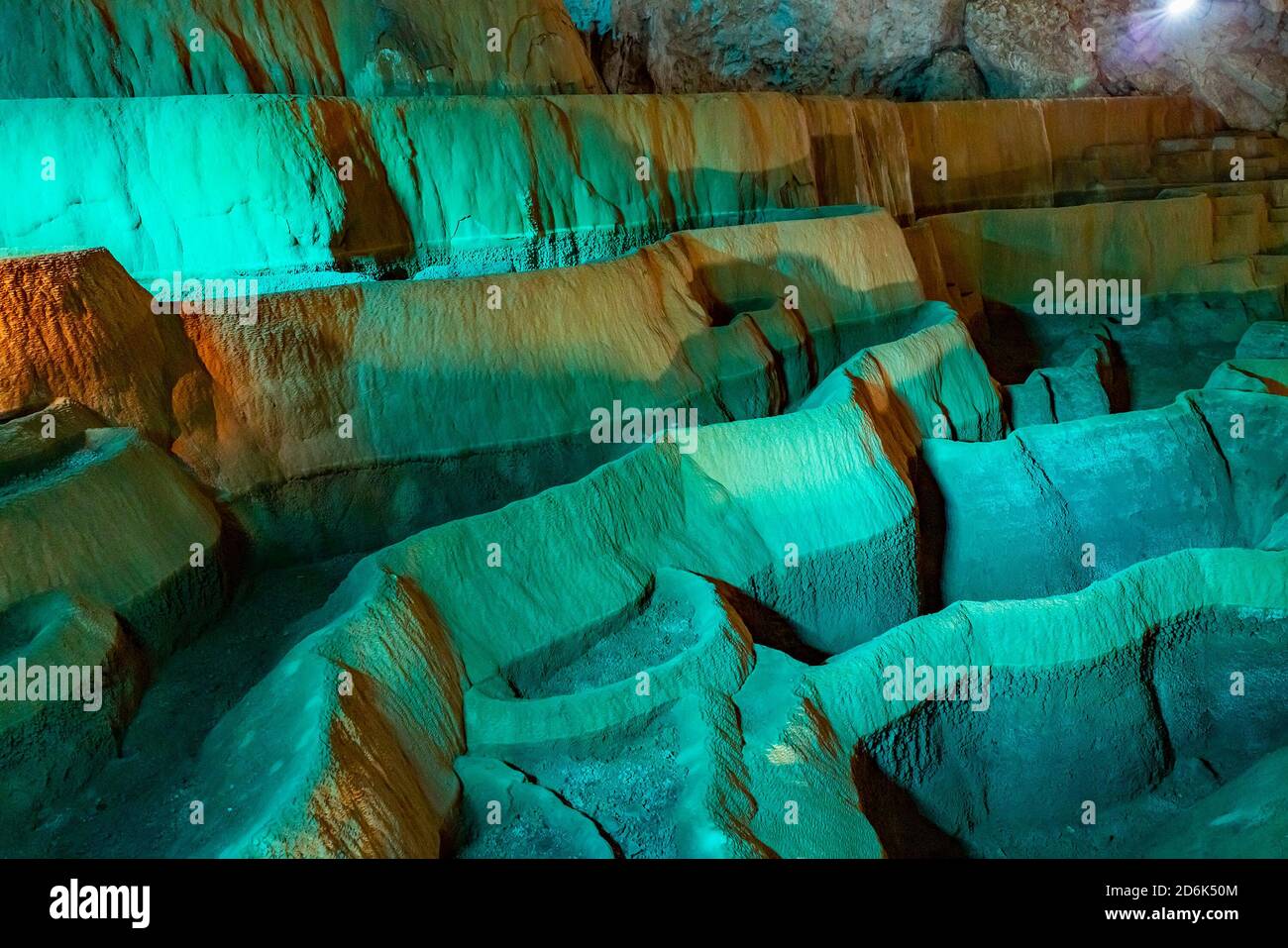 View at colorful lightning at Stopica Cave at Zlatibor mountain in ...