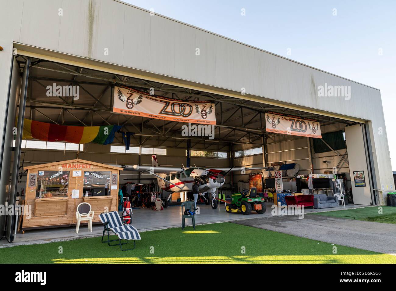terni,italy october 18 2020:hangar of the skydiving school with his ...