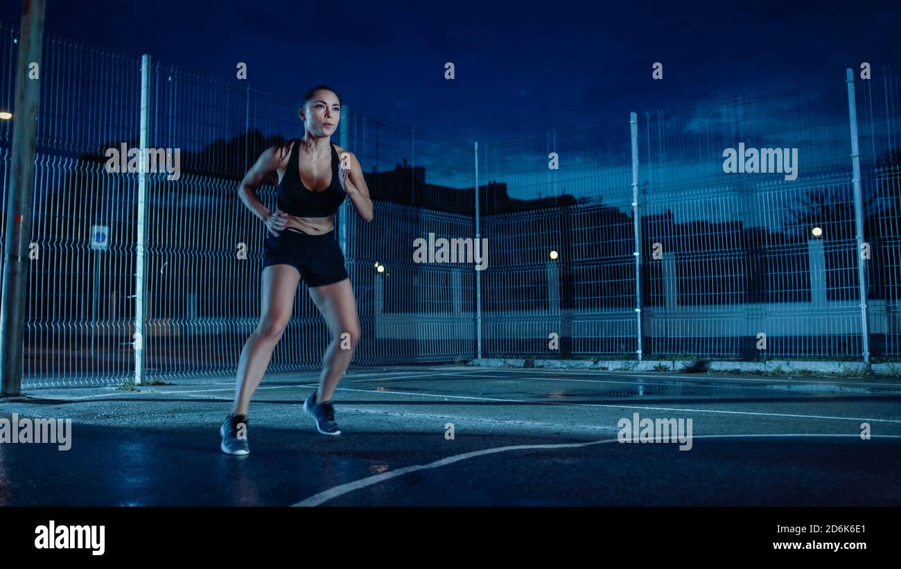 Beautiful Energetic Fitness Girl Doing Footwork Running Drill. She is ...