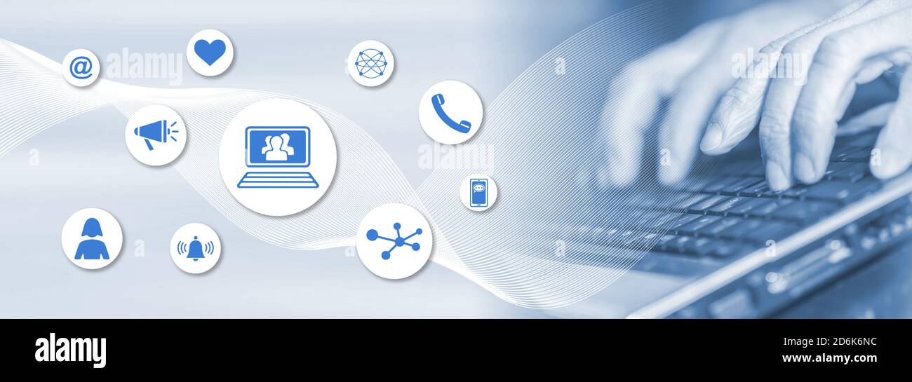 Concept of social media with hands typing on a laptop keyboard Stock ...