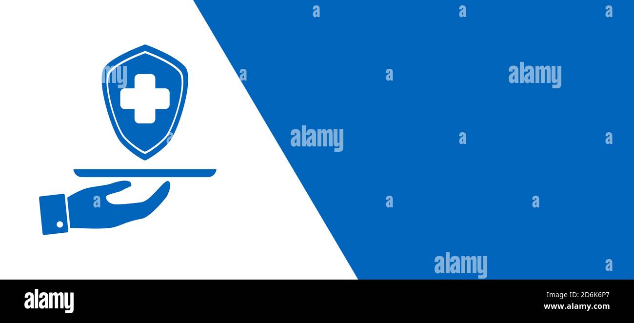 Concept of health insurance on blue and white background. Copy space ...