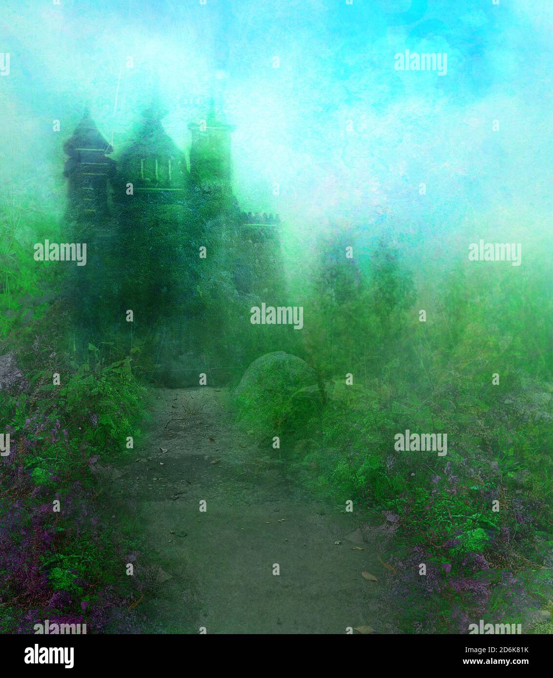 Abstract landscape with old castle Stock Photo - Alamy