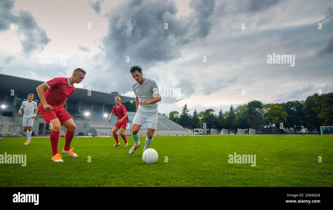 Professional Soccer Player Leads with a Ball, Masterfully Dribbling and ...