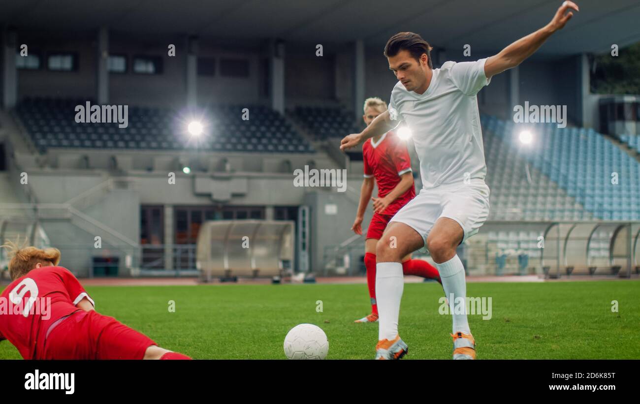 Professional Soccer Player Leads with a Ball, Masterfully Dribbling and ...