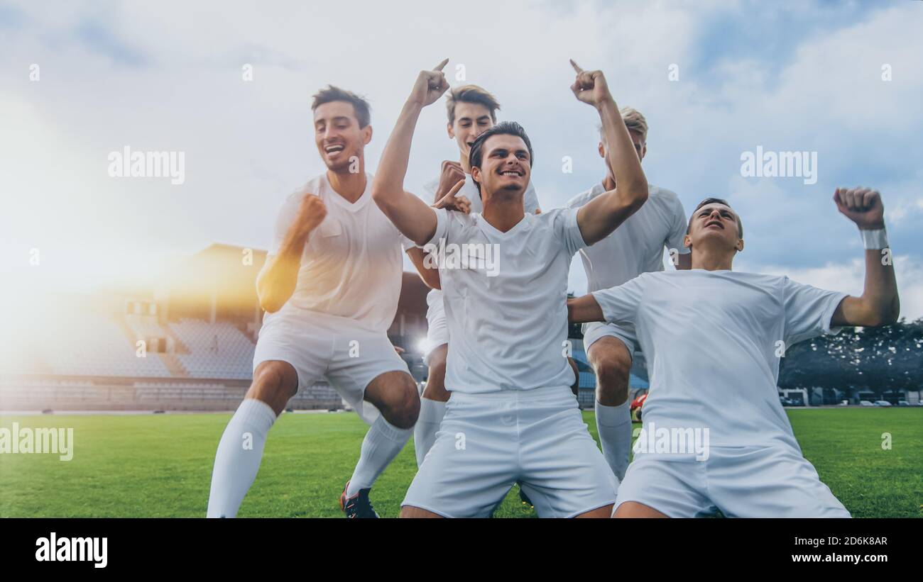 Captain of the Soccer Team Stands on His Knees Celebrates Awesome ...