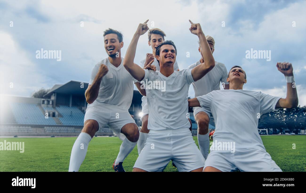 Captain of the Soccer Team Stands on His Knees Celebrates Awesome ...