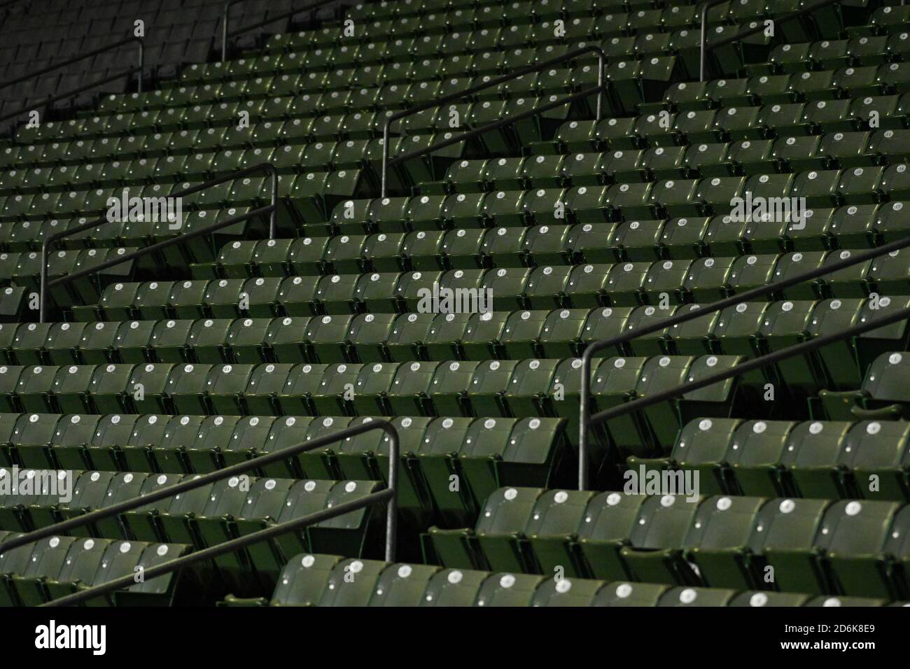 General overall view of empty stadium seats during a MLS soccer game ...