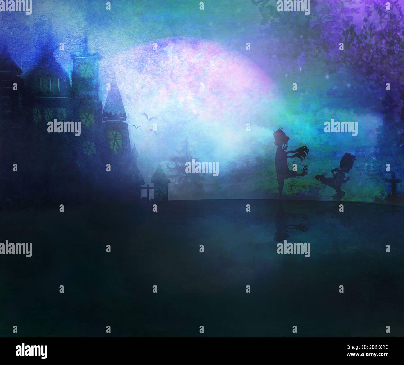 Zombie attacks at night during the full moon Stock Photo - Alamy