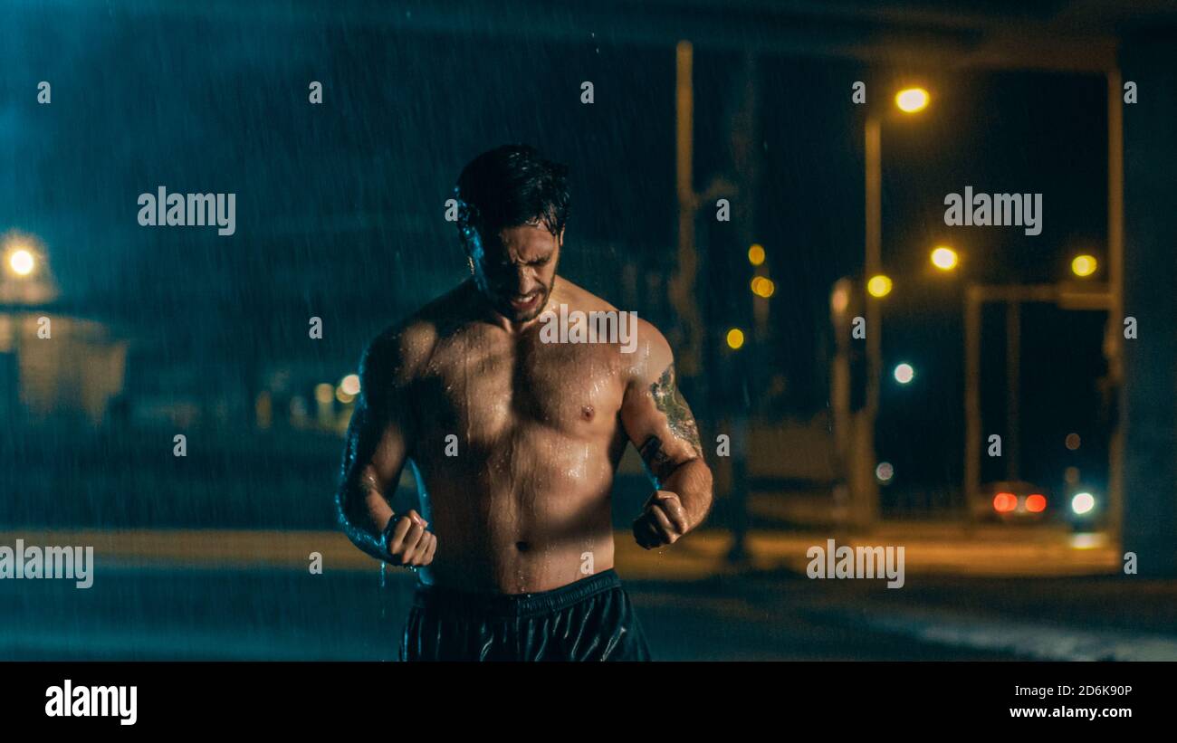 Shirtless Athletic Muscular Young Man is Celebrating His Sport ...