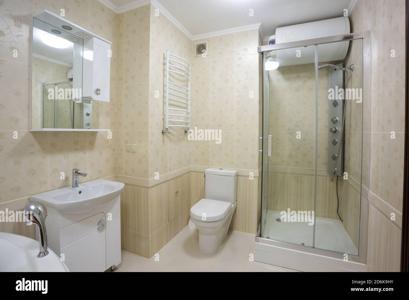 Modern bathroom with jacuzzi bath, apartment comfort,luxury spa Stock ...