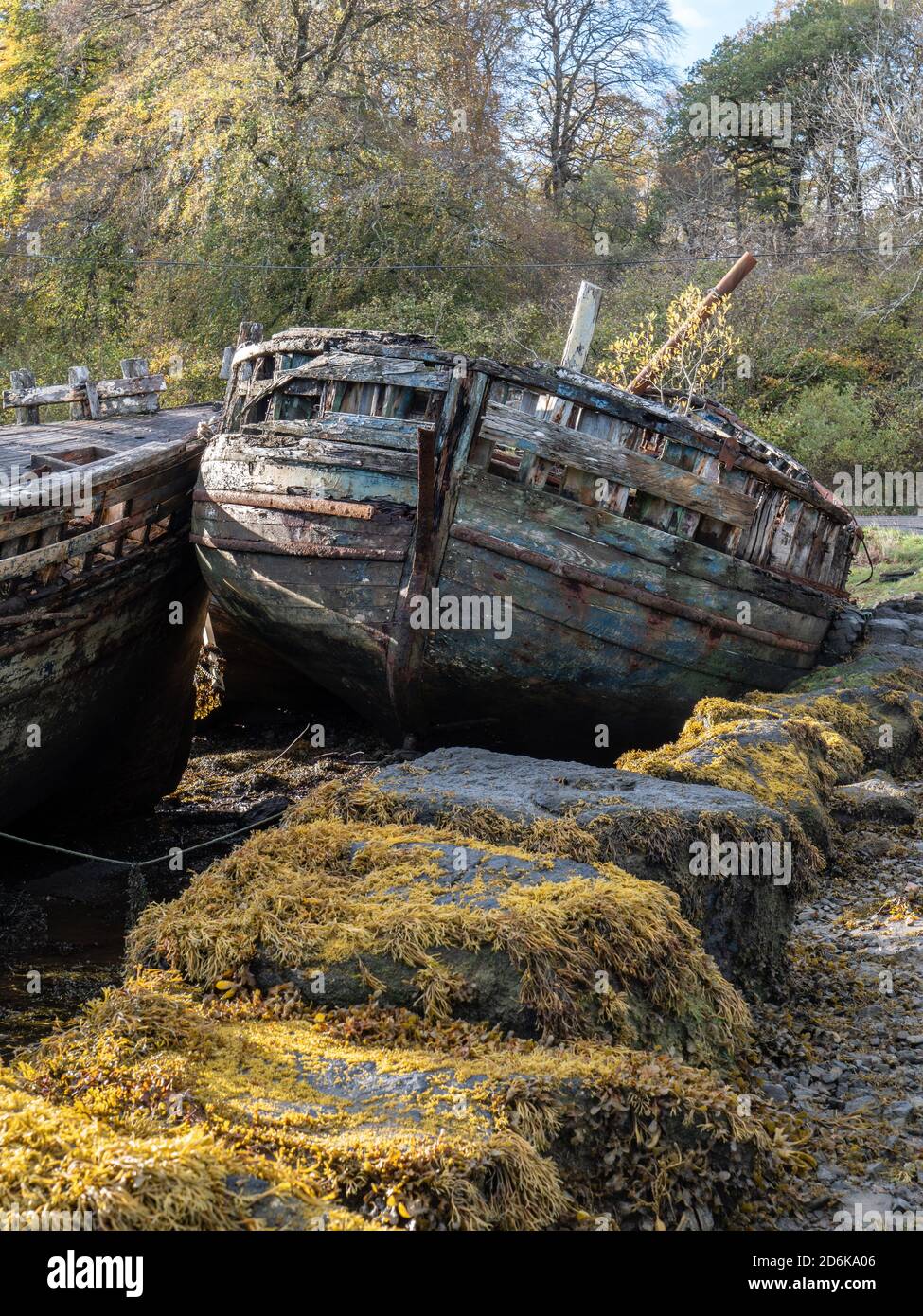 Decaying fishing boats on the shores of Mull near Salen off the A848 ...