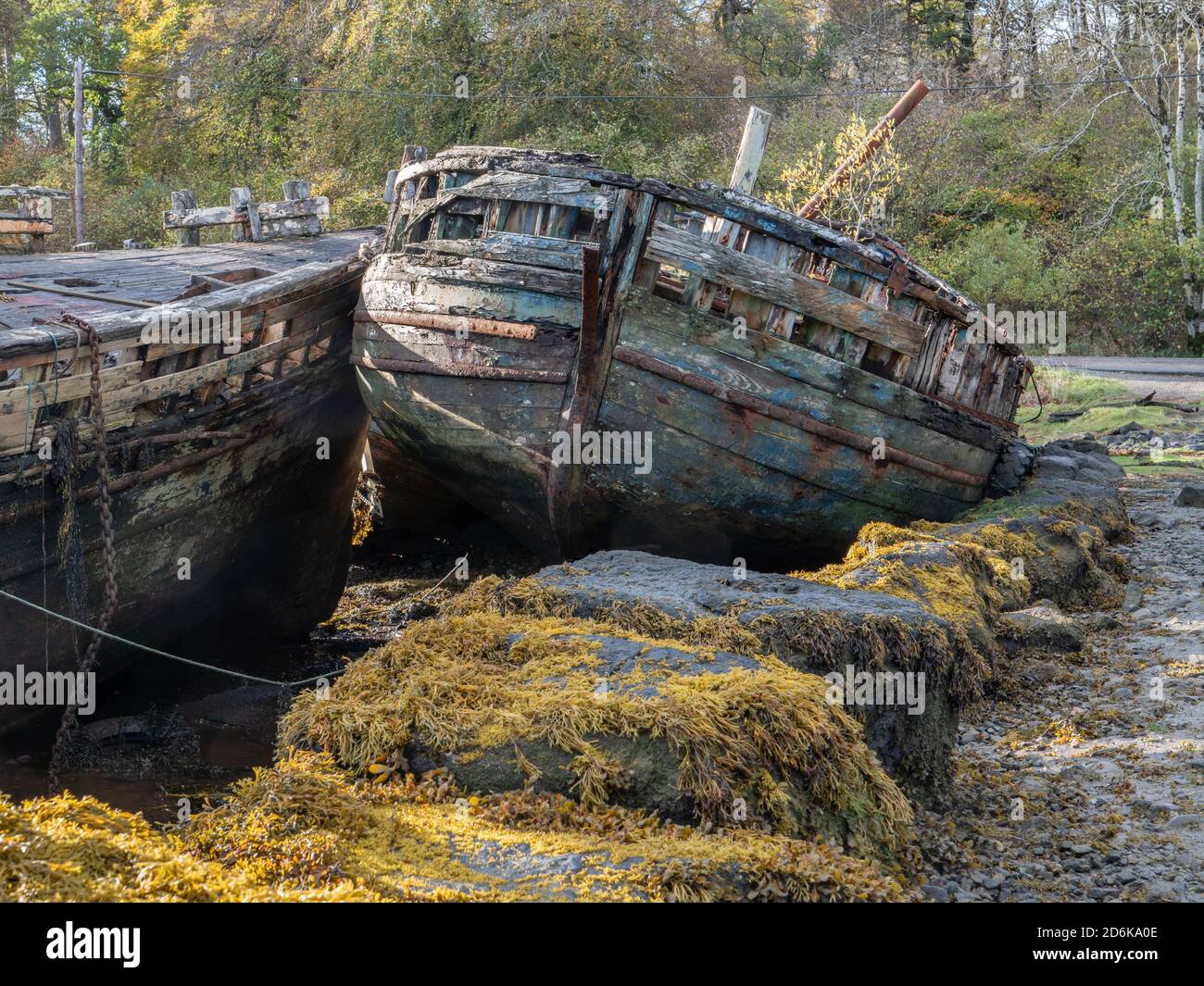 Decaying fishing boats on the shores of Mull near Salen off the A848 ...