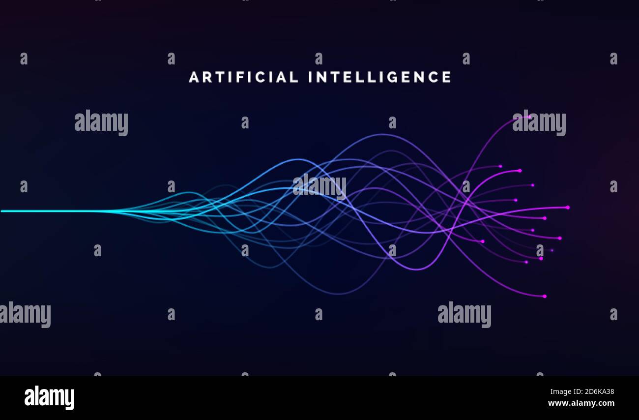 Artificial intelligence ai and deep learning concept of neural networks. Wave equalizer. Blue ...